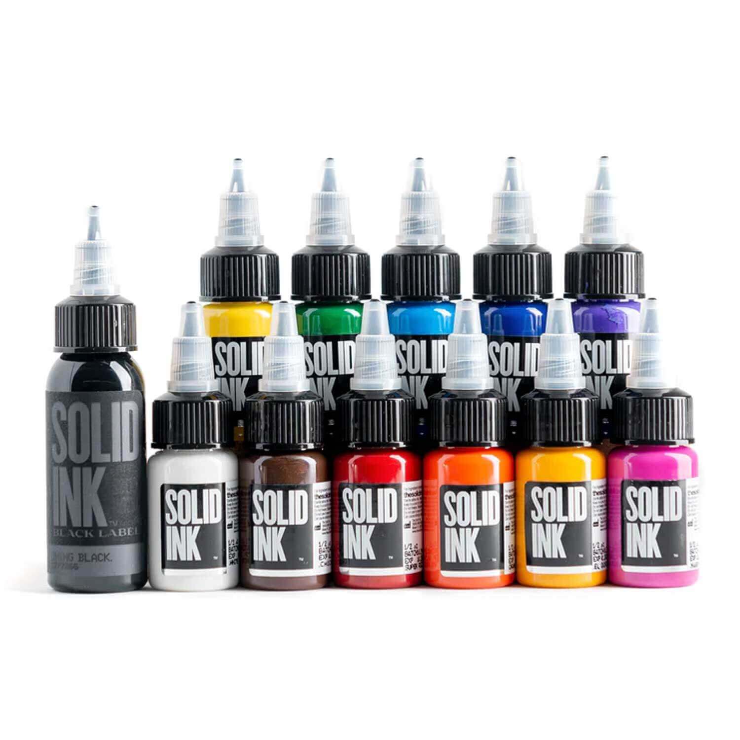 Solid Ink 12-Color Set Professional Tattoo Pigment 1oz
