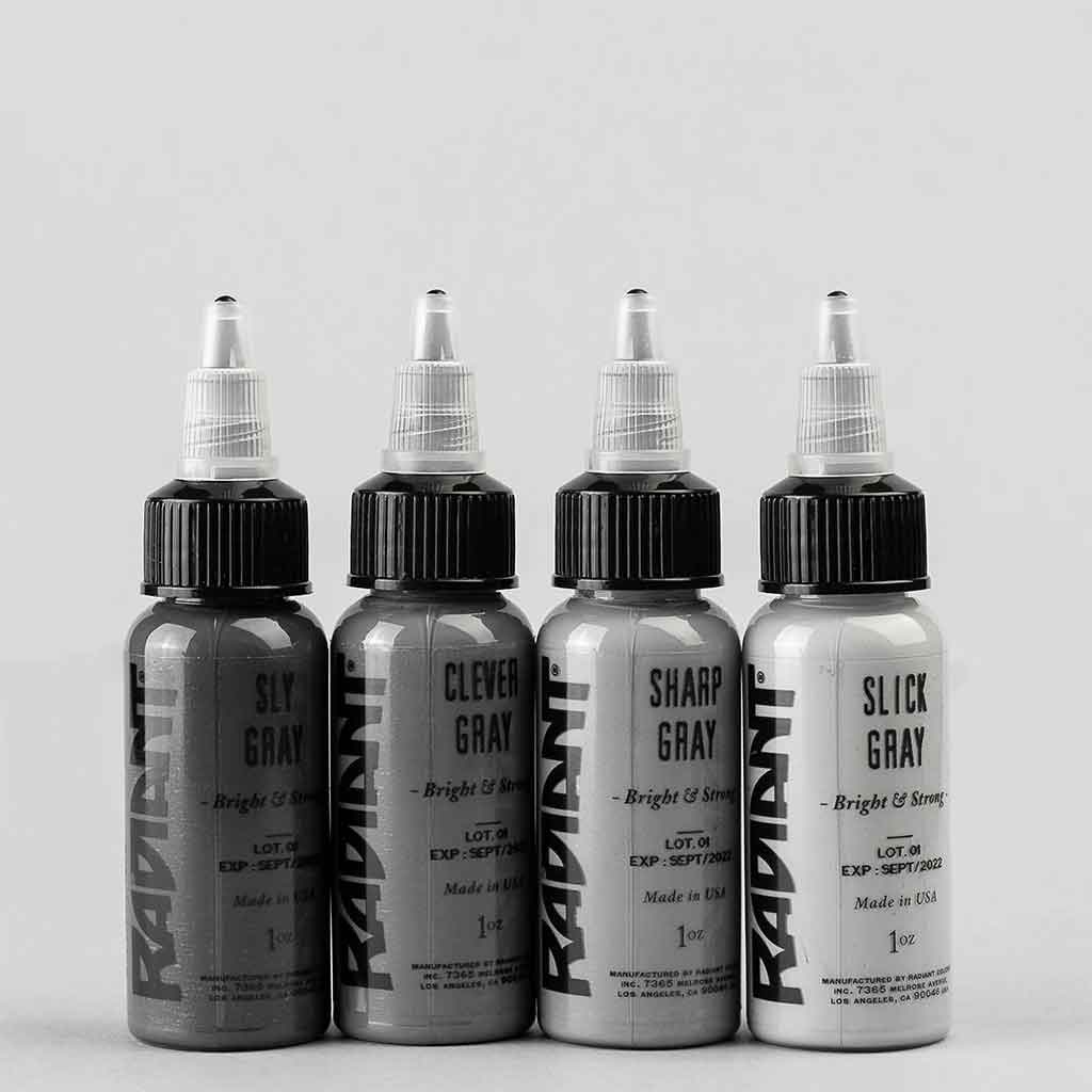 4 Gray Tattoo Ink Set, Radiant Tattoo Ink – Element Tattoo Supply